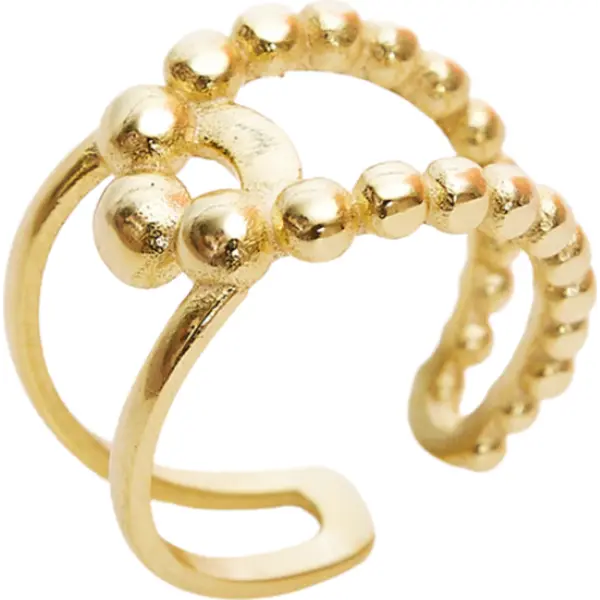 SPERO LONDON Beaded Intercepting Circle Sterling Adjustable Ring - Gold