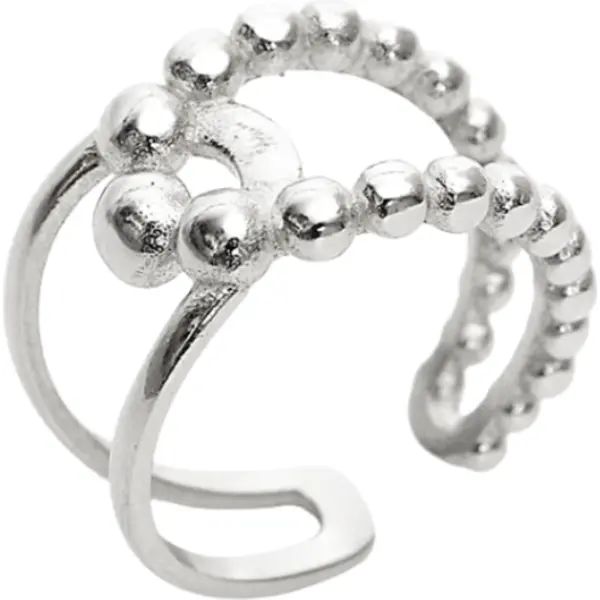 SPERO LONDON Beaded Intercepting Circle Sterling Adjustable Ring - Silver