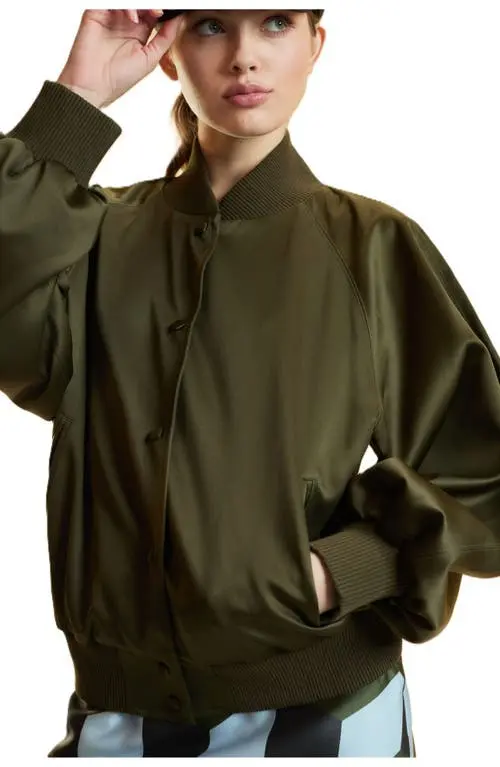 Cynthia Rowley Satin Bomber Jacket - Army Green