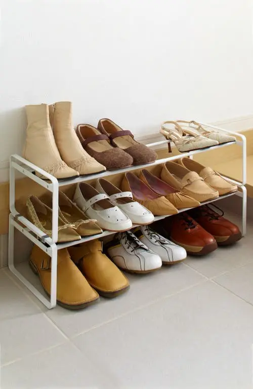 YAMAZAKI Stackable Expandable Steel Shoe Rack - White