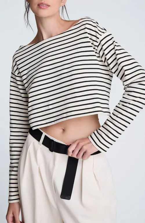 KENNETH COLE Stripe Cotton Crop Top - Oyster/black