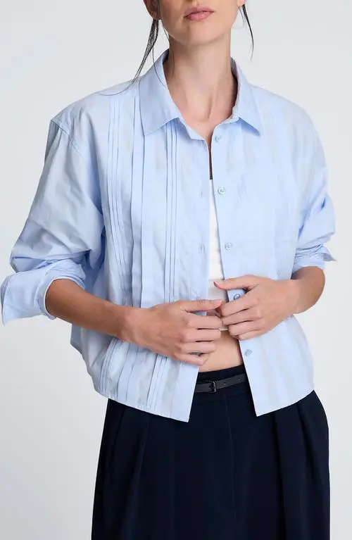 KENNETH COLE Striped Cropped Button-up Shirt