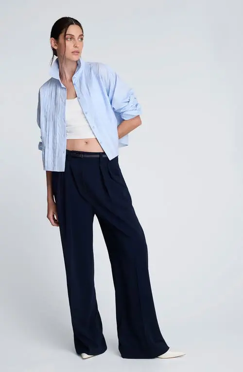 KENNETH COLE Striped Cropped Button-up Shirt