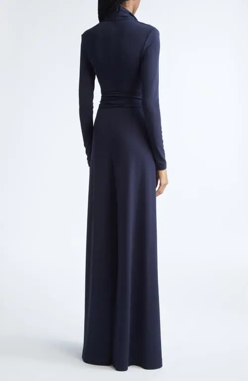 Michael Kors Plunge Neck Tie Waist Palazzo Jumpsuit - Midnight