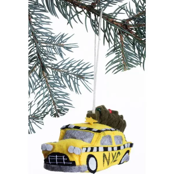 SILK ROAD BAZAAR Handmade Taxi Felted Wool Ornament - Yellow