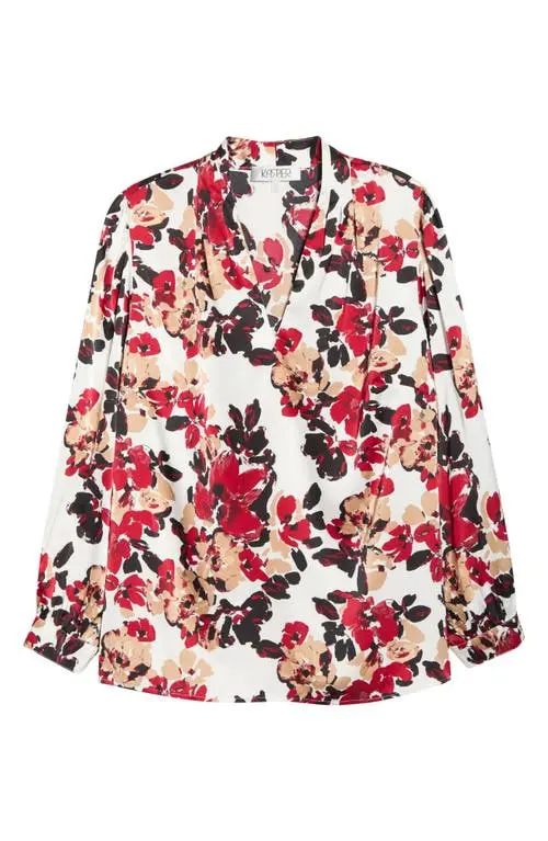KASPER Floral Print Pleated Shoulder Top