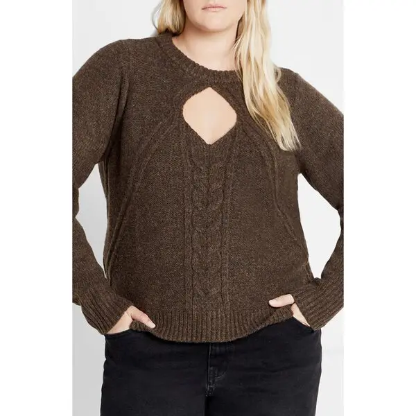 City Chic Salem Cutout Sweater - Chocolate