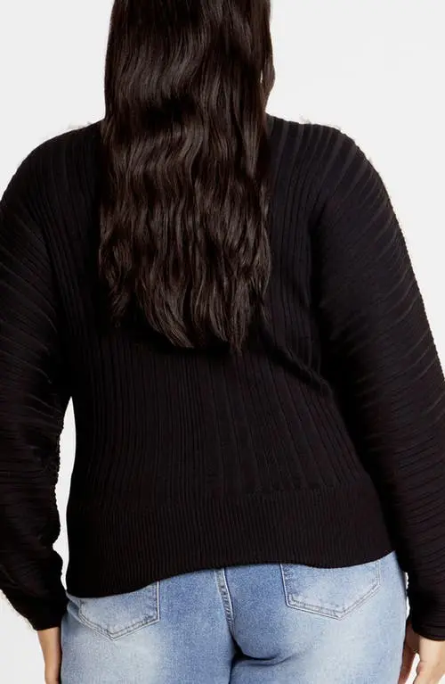 City Chic Funnel Neck Striped Sleeve Sweater