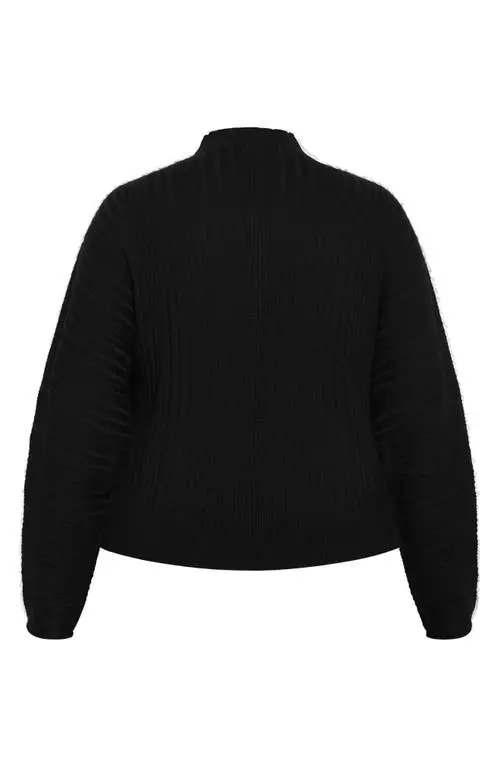 City Chic Funnel Neck Striped Sleeve Sweater
