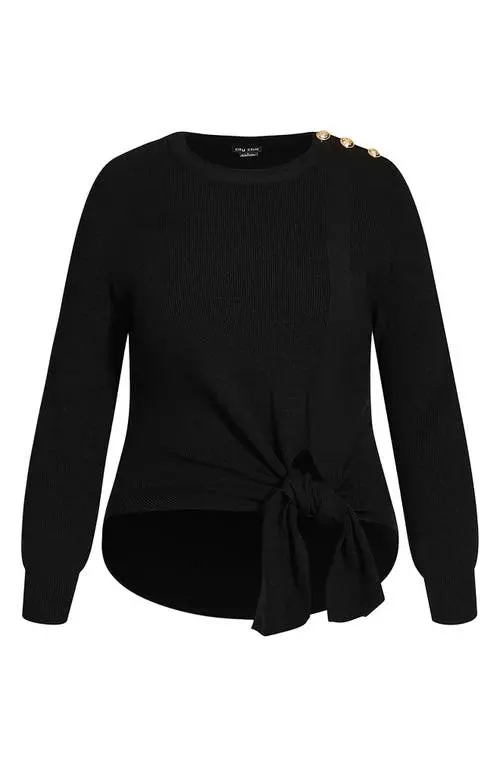 City Chic Crewneck Tie Hem Sweater