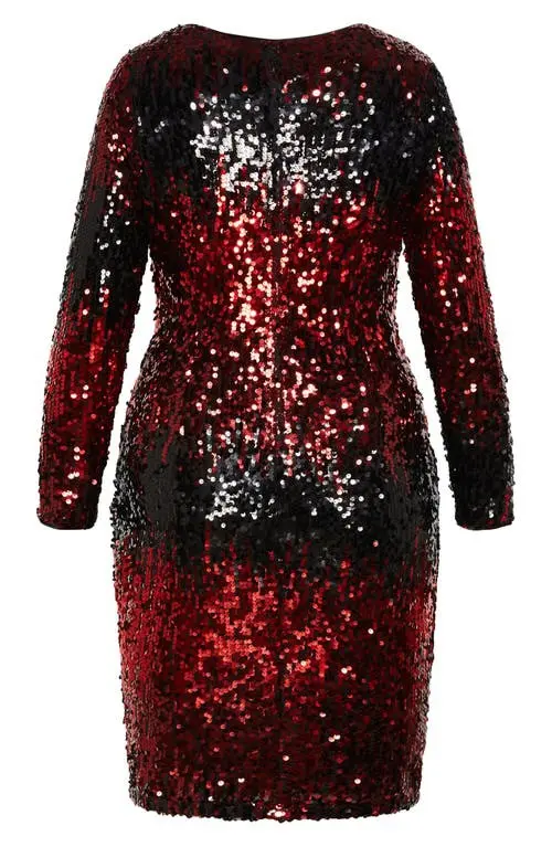 City Chic Sequin Wrap Dress - Ruby