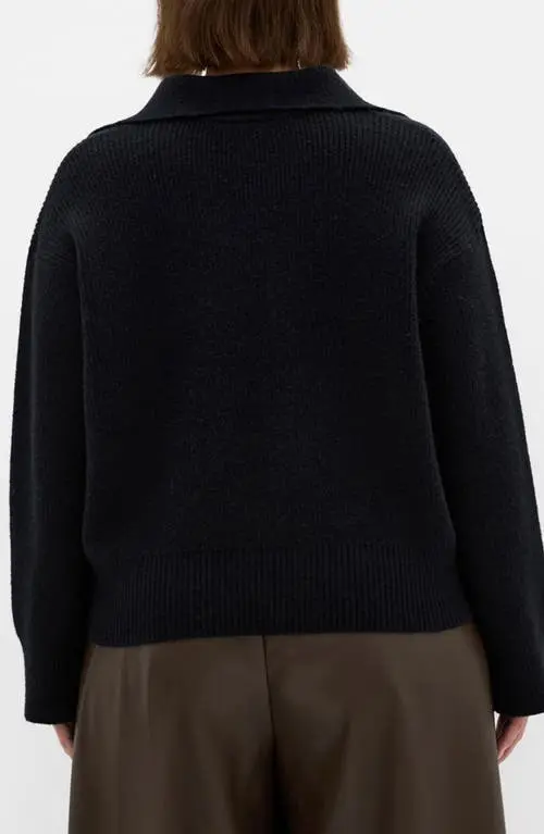 City Chic Ribbed Spread Collar Sweater - Black