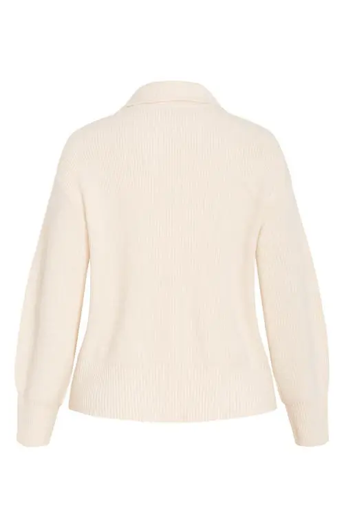 City Chic Ribbed Spread Collar Sweater - Cream