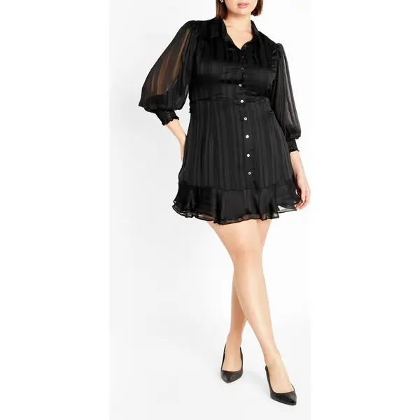 City Chic Journi Stripe Long Sleeve Shirtdress