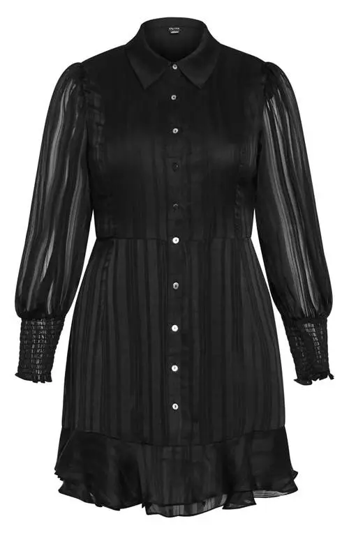 City Chic Journi Stripe Long Sleeve Shirtdress
