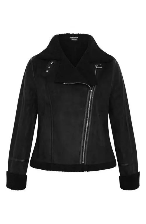 City Chic Faux Shearling Moto Jacket
