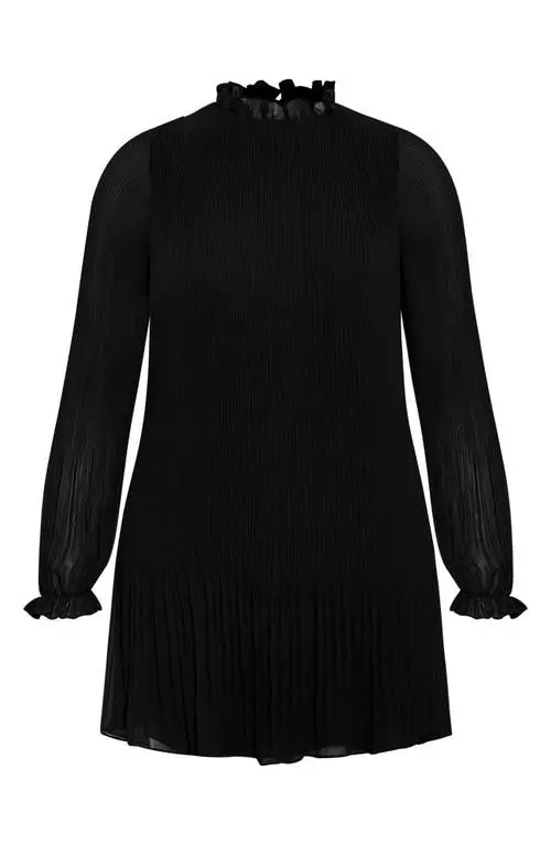City Chic Plissé Minidress With Ruffle Trim