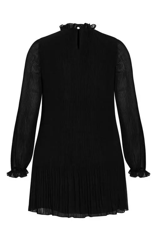 City Chic Plissé Minidress With Ruffle Trim