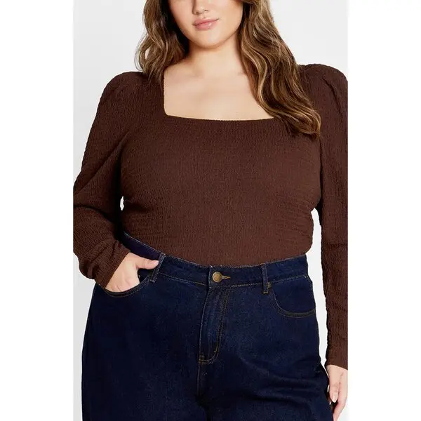 City Chic Jacqueline Texture Top - Chocolate