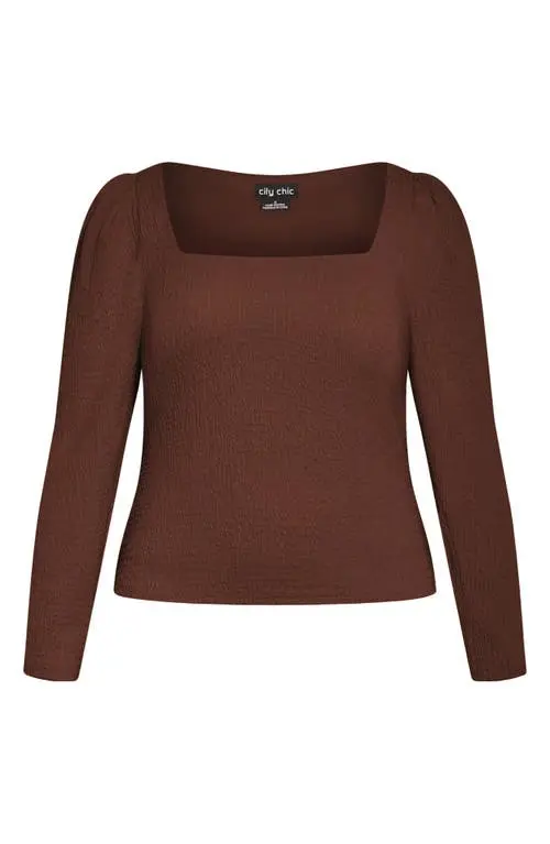 City Chic Jacqueline Texture Top - Chocolate