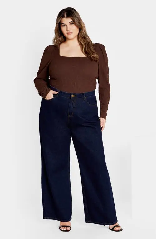 City Chic Jacqueline Texture Top - Chocolate