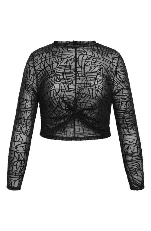 City Chic Evie Long Sleeve Mesh Crop Top