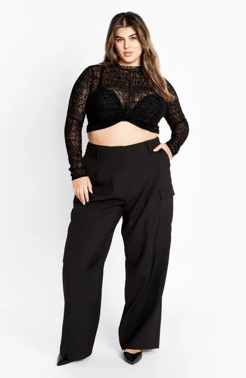 City Chic Evie Long Sleeve Mesh Crop Top