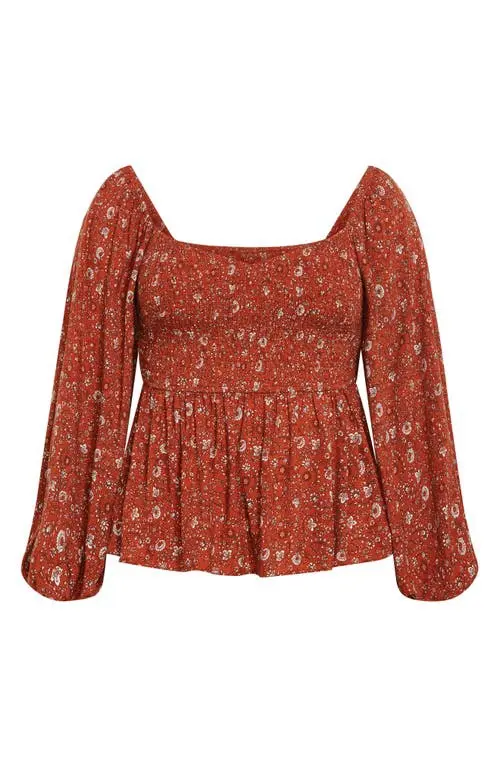 City Chic Monroe Smocked Top - Spice Ditsy