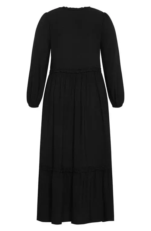 City Chic Ruffle Long Sleeve Maxi Dress