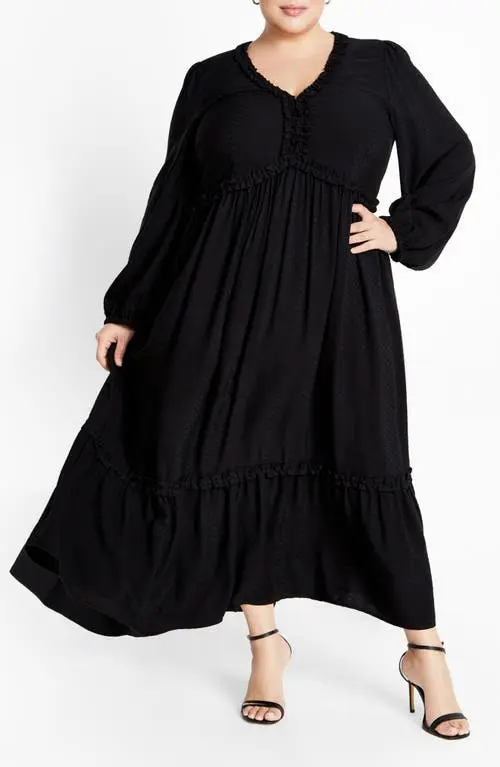 City Chic Ruffle Long Sleeve Maxi Dress