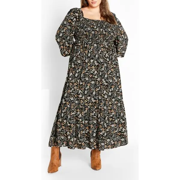 City Chic Avana Floral Long Sleeve Midi Dress