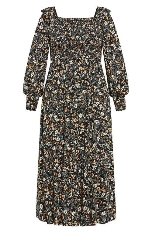 City Chic Avana Floral Long Sleeve Midi Dress