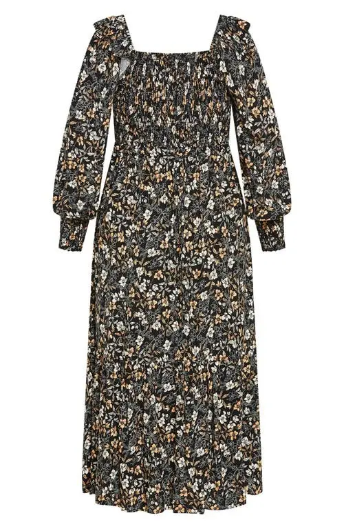 City Chic Avana Floral Long Sleeve Midi Dress