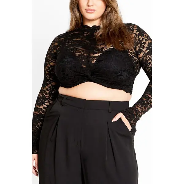 City Chic Arlette Sheer Lace Crop Top