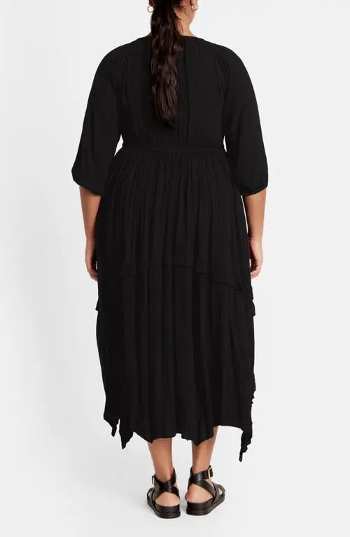 City Chic Handkerchief Hem Dress - Black