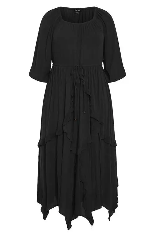 City Chic Handkerchief Hem Dress - Black