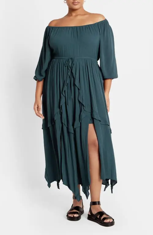 City Chic Handkerchief Hem Dress - Teal