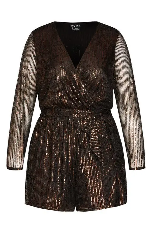 City Chic Long Sleeve Sequin Romper