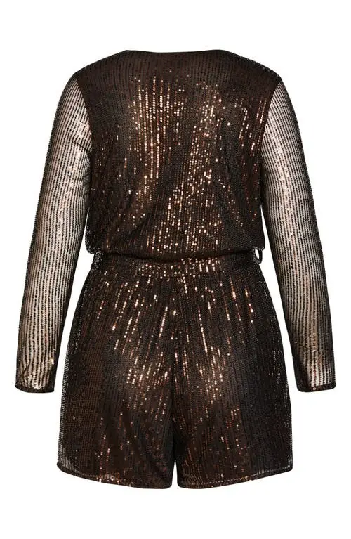 City Chic Long Sleeve Sequin Romper