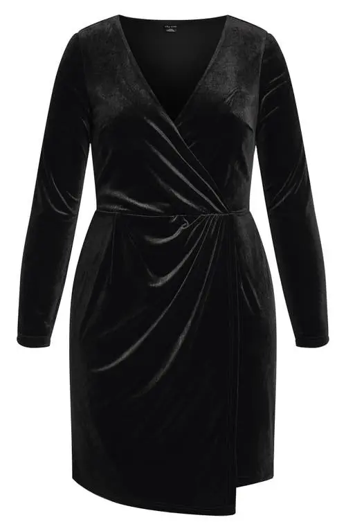 City Chic Velvet Long Sleeve Wrap Dress