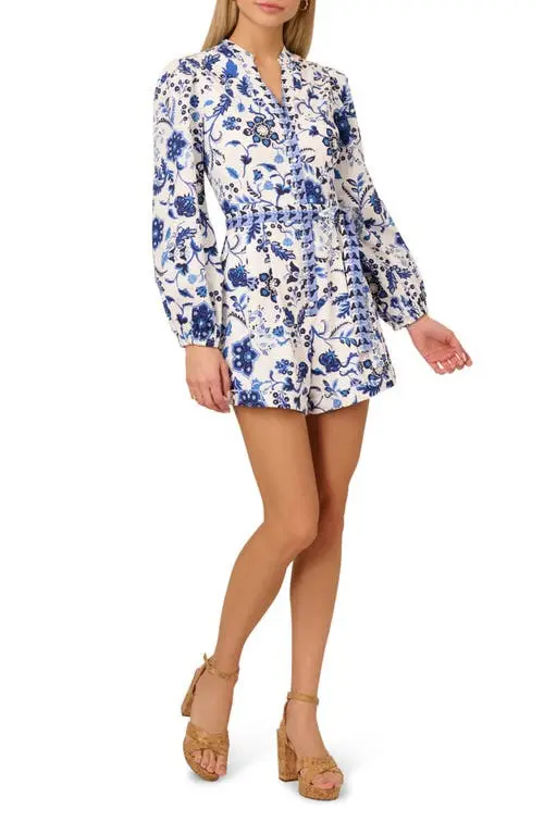 Adrianna Papell Floral Cotton Romper - White/blue Multi
