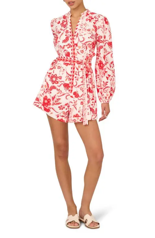 Adrianna Papell Floral Cotton Romper - White/coral Multi