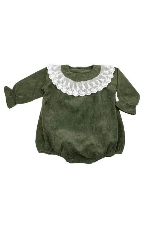 CUCLIE Lace Collar Bubble Romper - Green