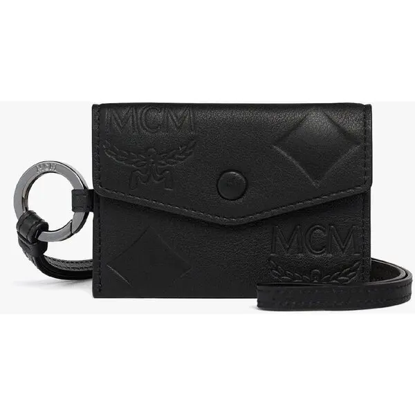 Mcm Aren Lanyard Id Wallet In Maxi Monogram Leather - Black