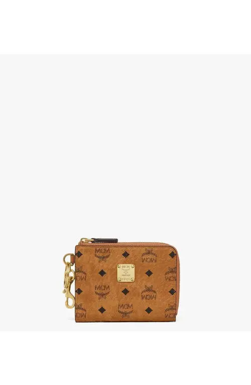 Mcm Aren Card Pouch In Visetos - Cognac