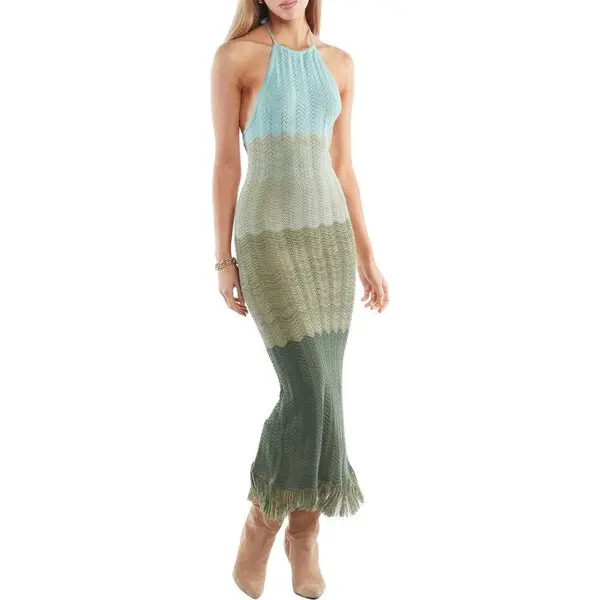 CAPITTANA Cornelia Ombré Halter Pointelle Cover-up Sundress - Green