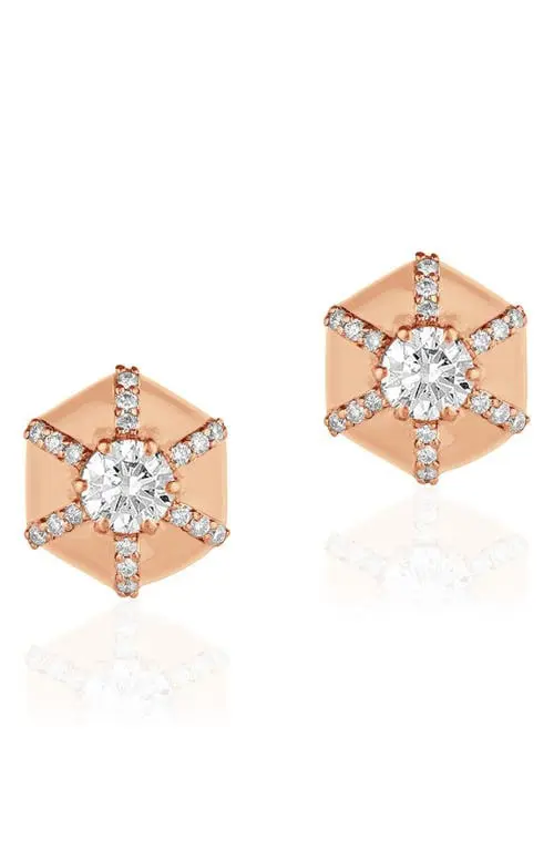 Goshwara Queen Hexagon Stud Earrings With Pave Diamonds - Clear