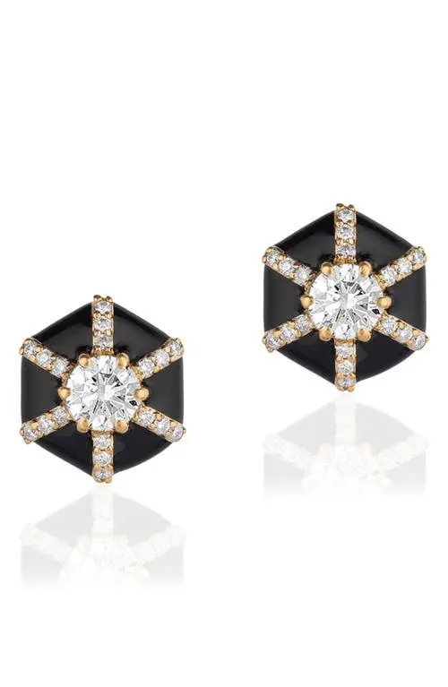 Goshwara Queen Hexagon Stud Earrings - Clear/black