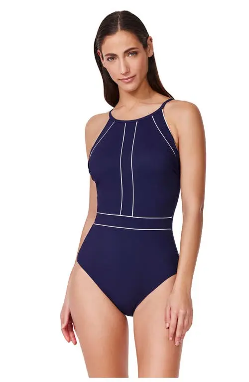 GOTTEX High Neck One Piece - Navy-white