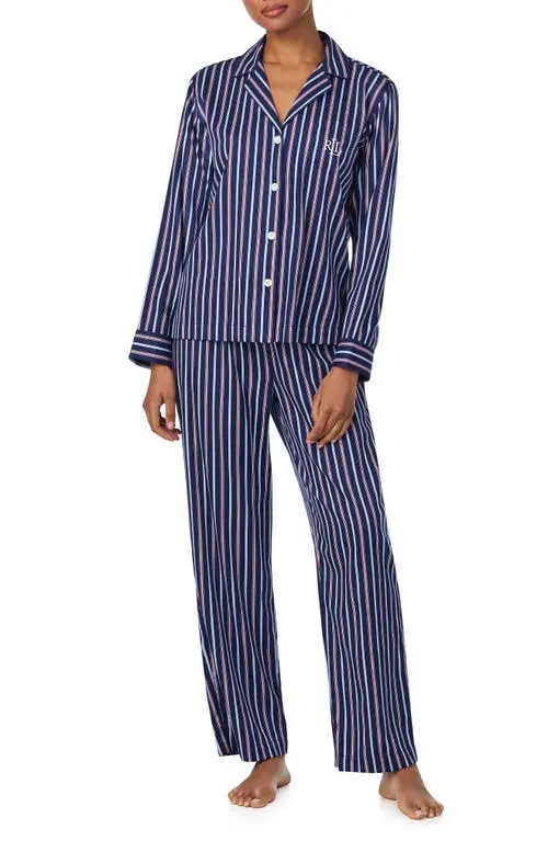 Ralph Lauren Print Cotton Blend Pajamas - Navy Stripe